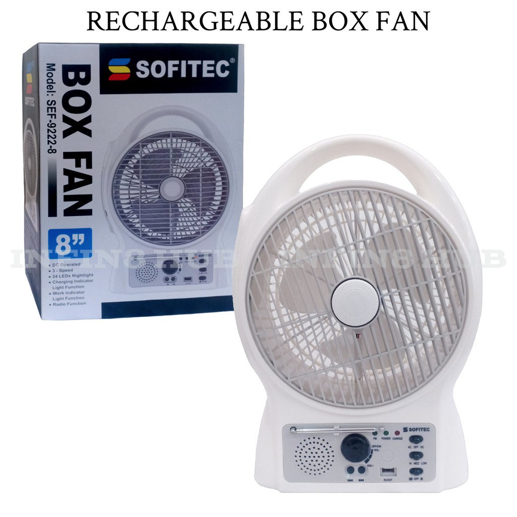 Sofitec SEF-9222-8 Radio Rechargeable Box Fan With Side Lamp & Fm Radio ...