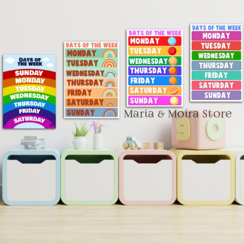 DAYS OF THE WEEK Educational Charts | A4 Size Laminated Educational ...