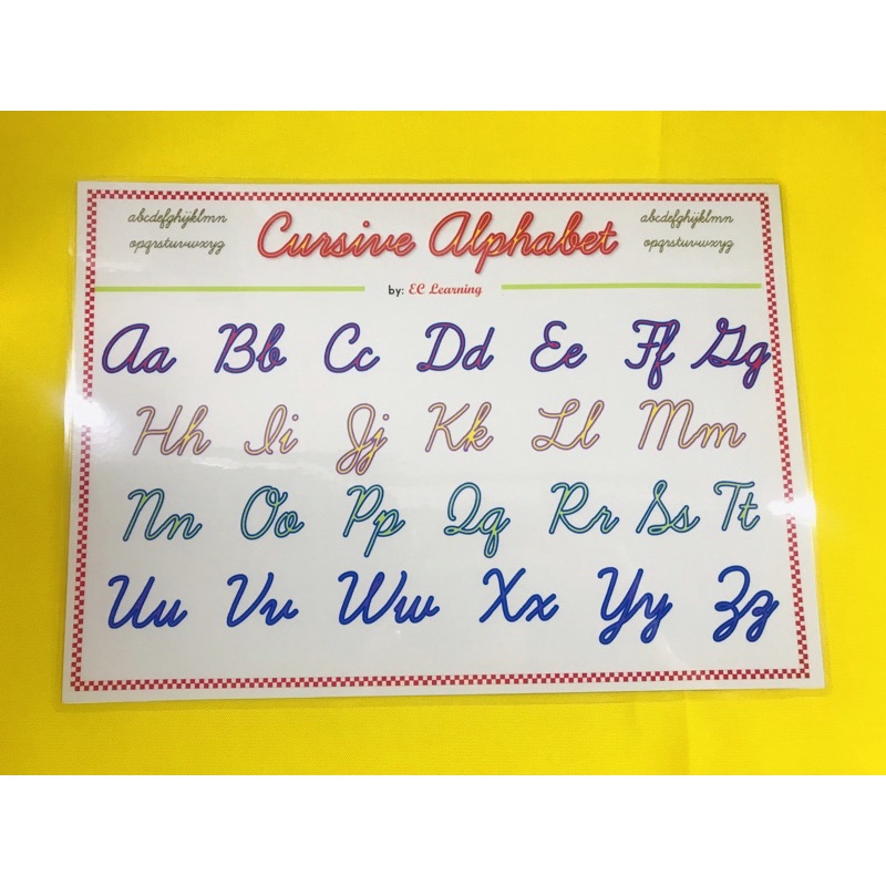 A4 CURSIVE ALPHABET Laminated Educational Wall Chart for Kids | Shopee ...