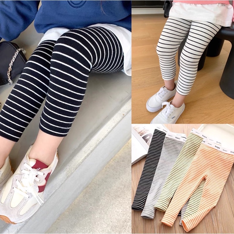 JP#Soft Cotton Spandex Stripe Leggings For Girls Kids 1-12yrs | Shopee ...