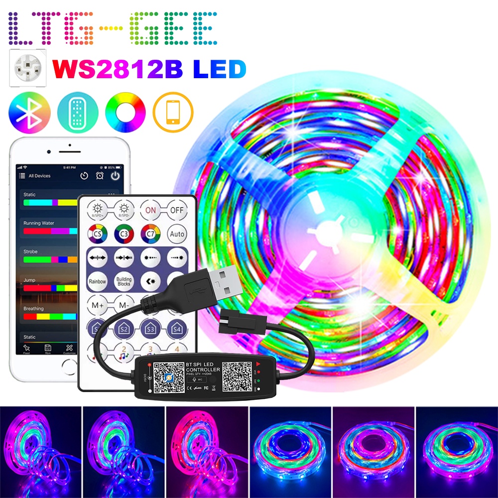 LTG-GEE Bluetooth USB LED Strip Light WS2812B RGBIC 5050RGB Infrared Remote Control Flexible ...