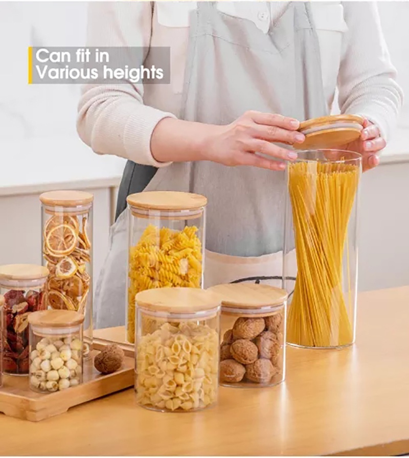 1-KHE Glass Jar Food Storage Container Wooden Cover Airtight Kitchen ...