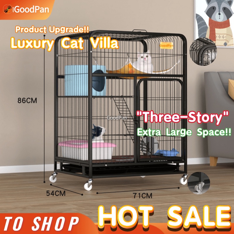Cat Cage Large Cat House Large Space Pet House (2/3-Story) with toilet ...