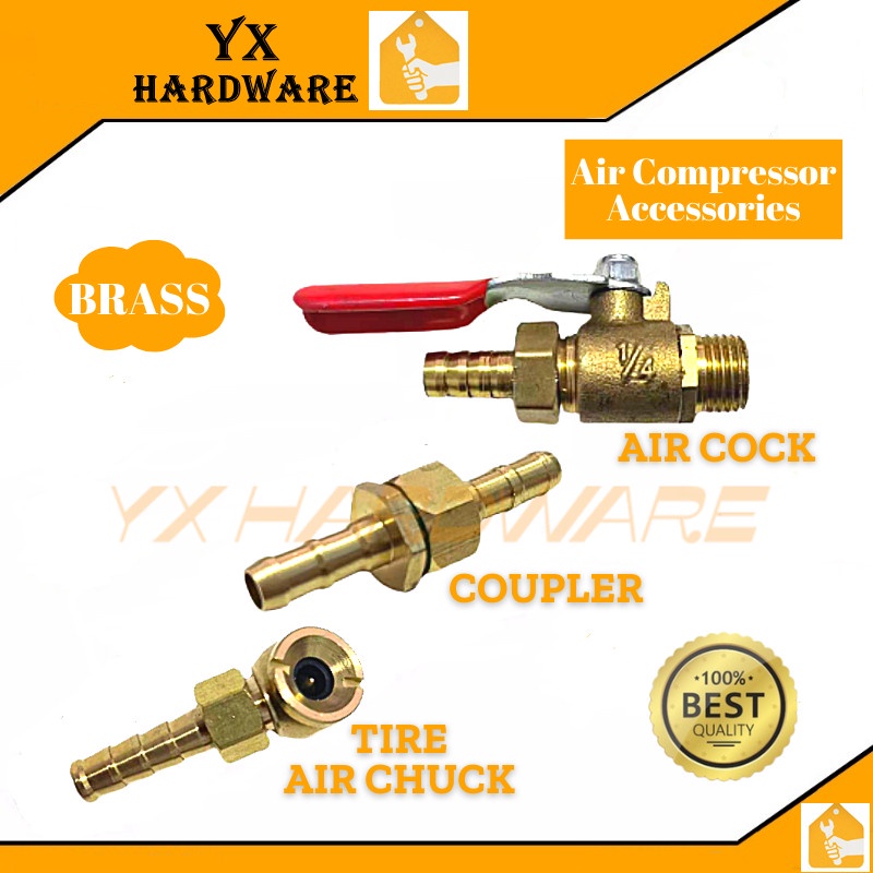 Brass Air Ball Valve Air Cock 1/4" Tire Air Chuck Pneumatic Hose ...