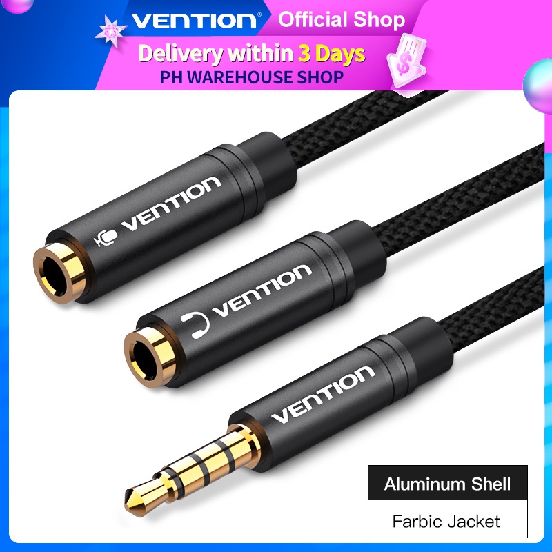 Vention Audio Splitter Aux Cable Jack Male To Female Mic Y-Splitter Cord Headset Adapter 3.5mm ...