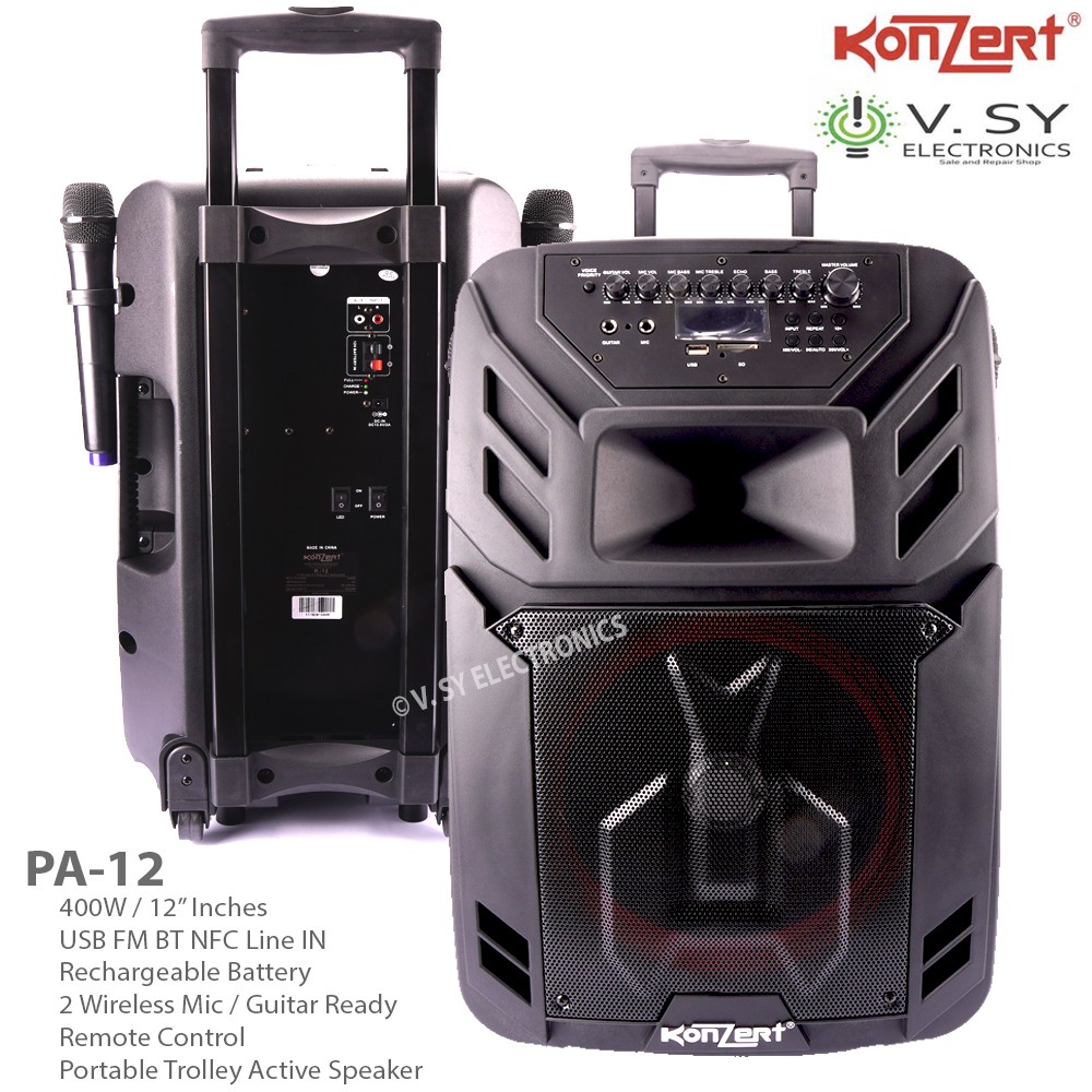 Original Konzert PA-12 400W 12 Inches 2-Way USB BT FM Portable PA ...