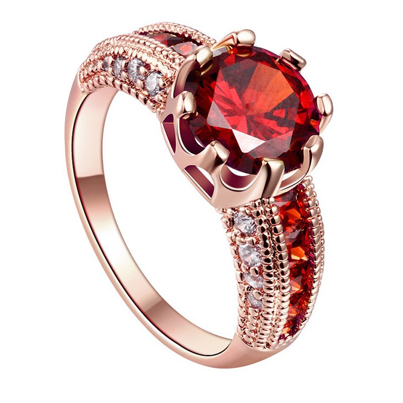 Aifei Jewellery Women Ring Mosaic Red Diamond 925 Sterling Silver 18K ...