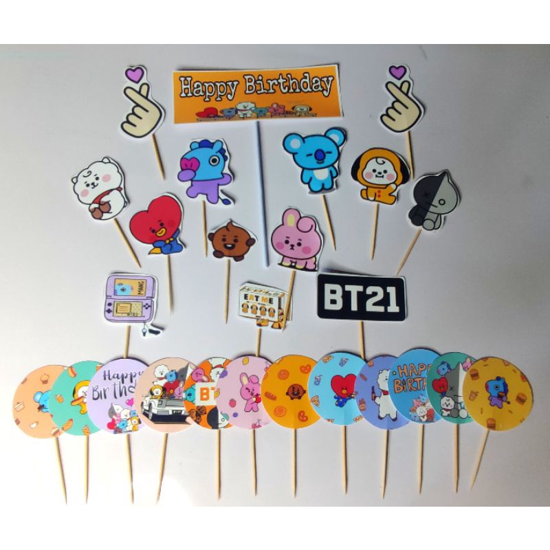 BT21 Cake & Cupcake Topper Set (26pcs) // (14pcs) // (12pcs) | Shopee ...