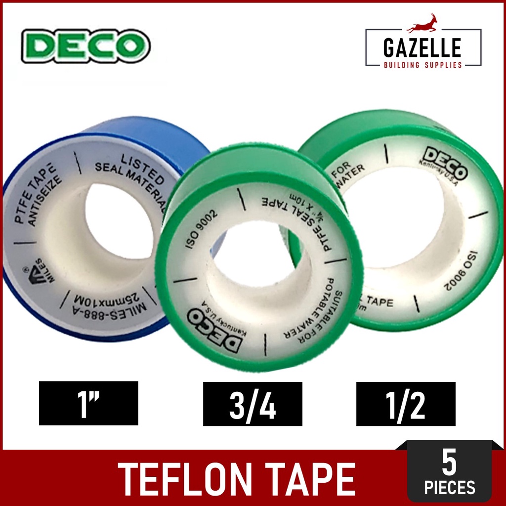 Deco Teflon Tape 10m 5pcs - 3/4" / 1/2" / 1" | Shopee Philippines