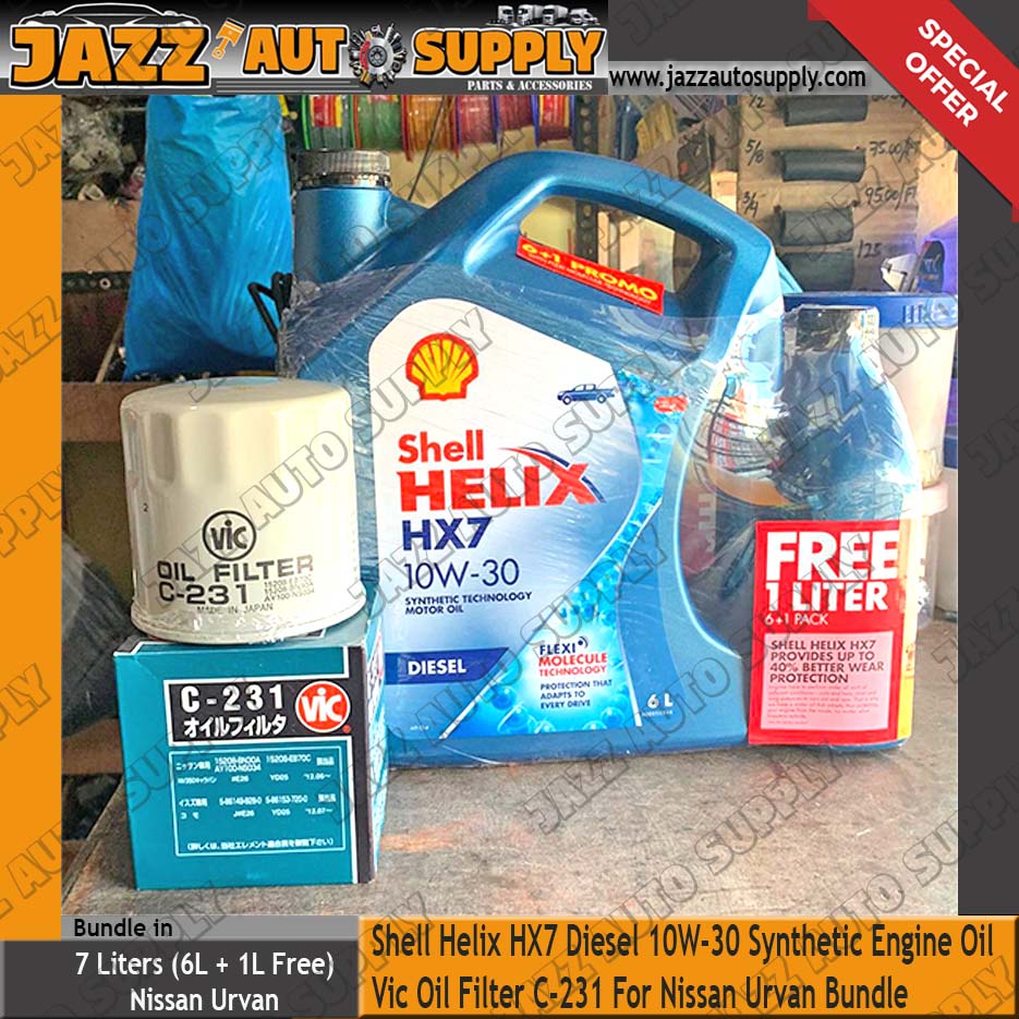 Shell Helix HX7 Diesel 10W-30 Synthetic Engine Oil + Vic Oil Filter C ...