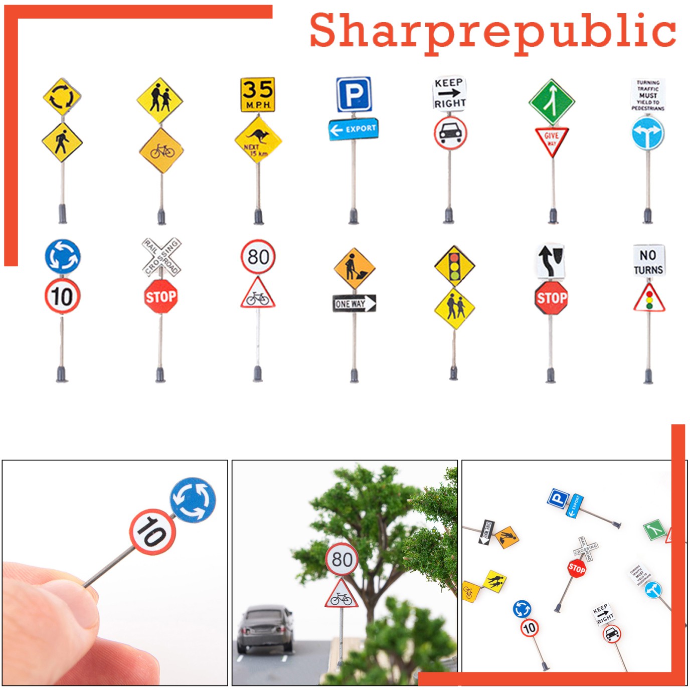 Handmade Pack of 14 1:87 HO Scale Traffic Signs Highway Scenes Model ...
