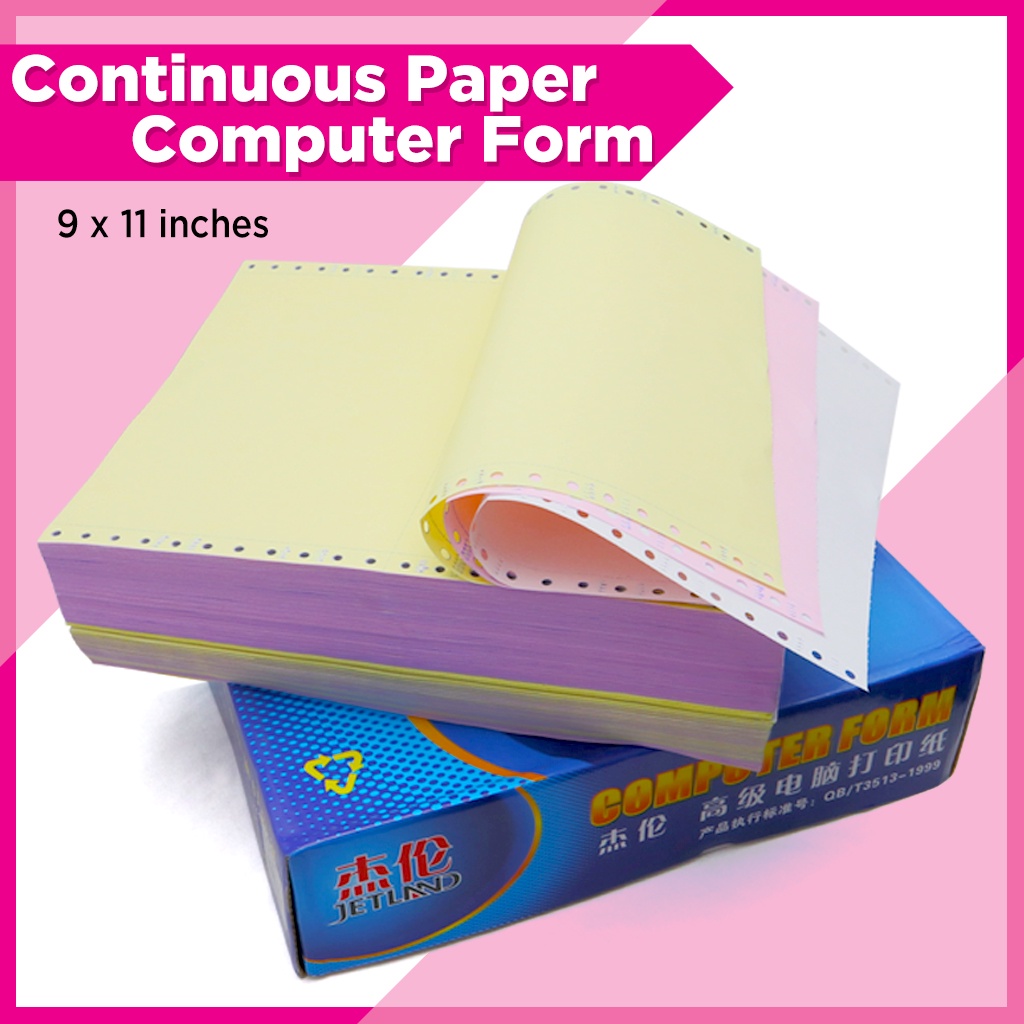 3 Ply Carbonless Continuous Computer Form 9.5 x 5.5 inches Tear off ...