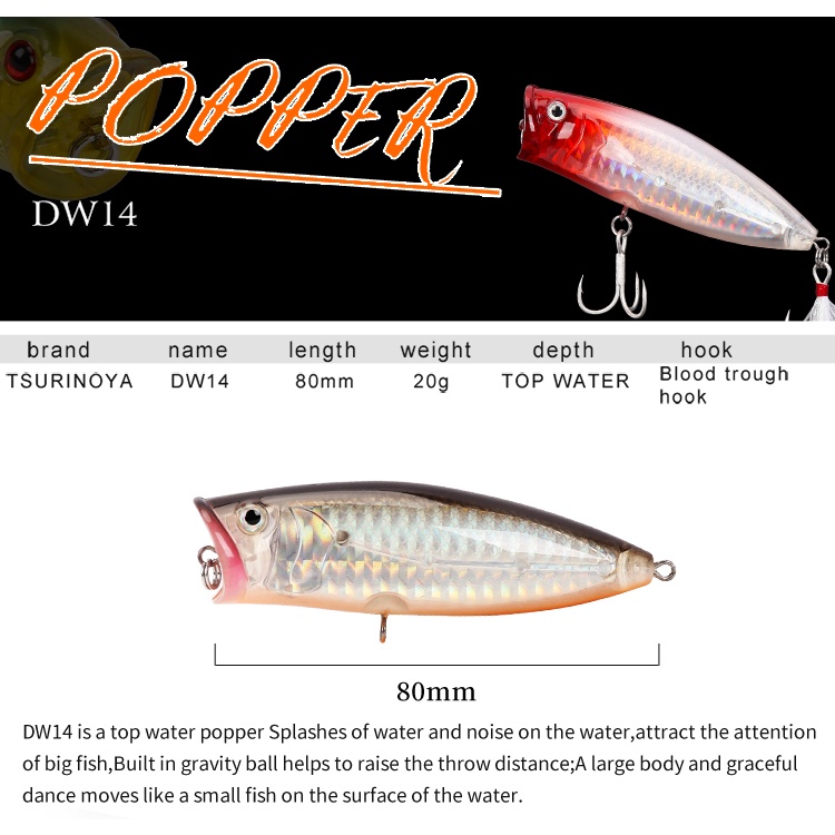 TSURINOYA LURES DW14 / 20G / 80mm/Popper | Shopee Philippines
