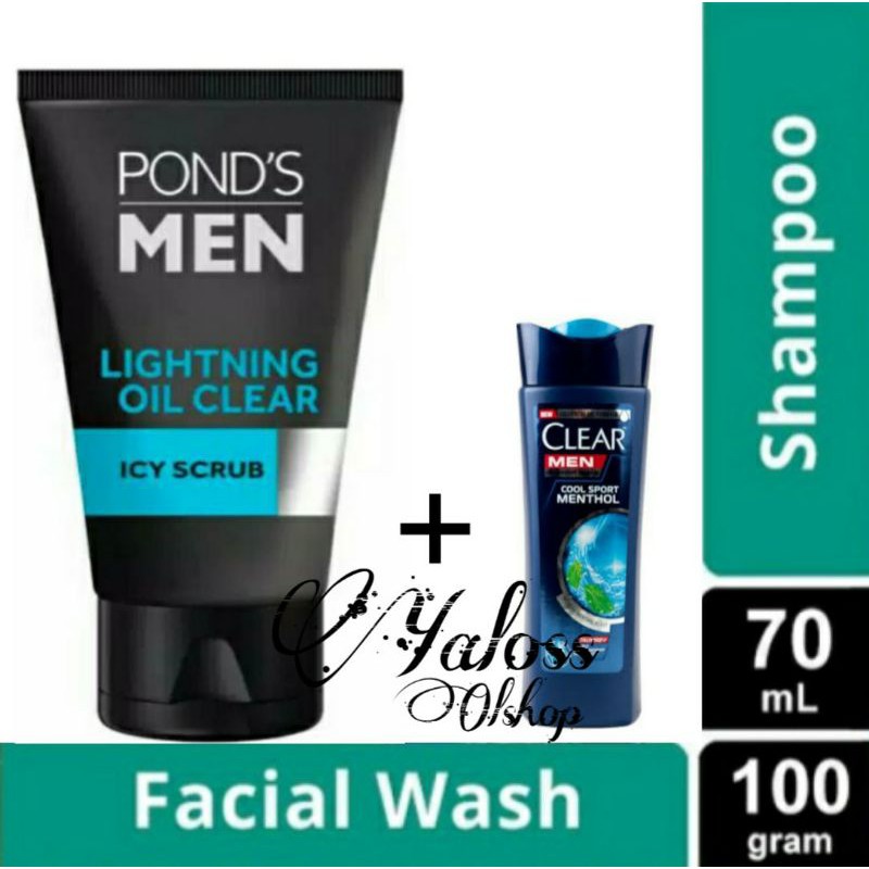Ponds Men Lightening Oil Clear 100 ml + Clear Shampoo 70 ml | Shopee ...