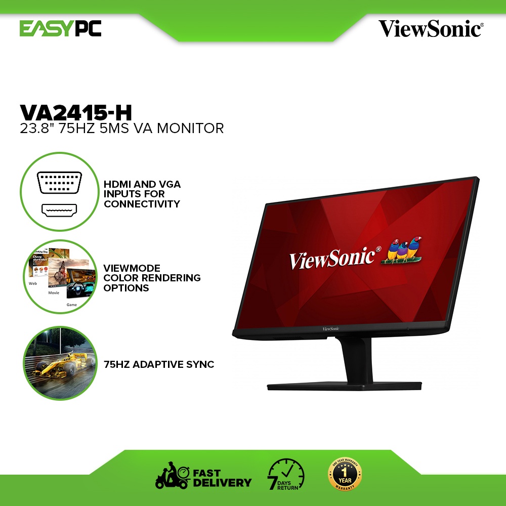 ViewSonic VA2415-H 23.8" 75Hz FHD Adaptive sync 5ms VA Technology Monitor HDMI and VGA inputs ...