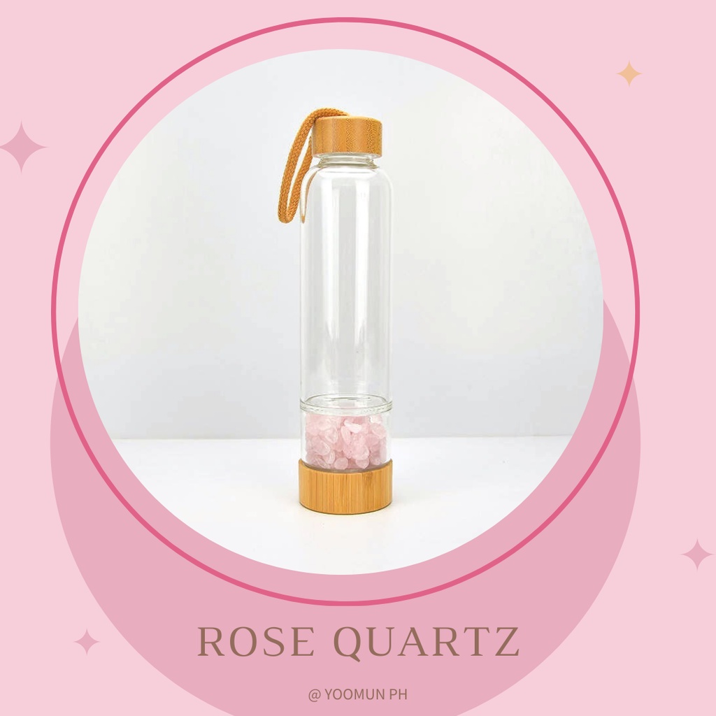 Valentines Crystal Water Bottle Rose Quartz Natural Stone Gem Magical ...