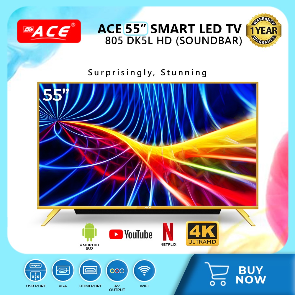 ACE 55" Aluminum Slim 4K HD Smart TV LED-805 DK5L Android 9.0 | Shopee ...