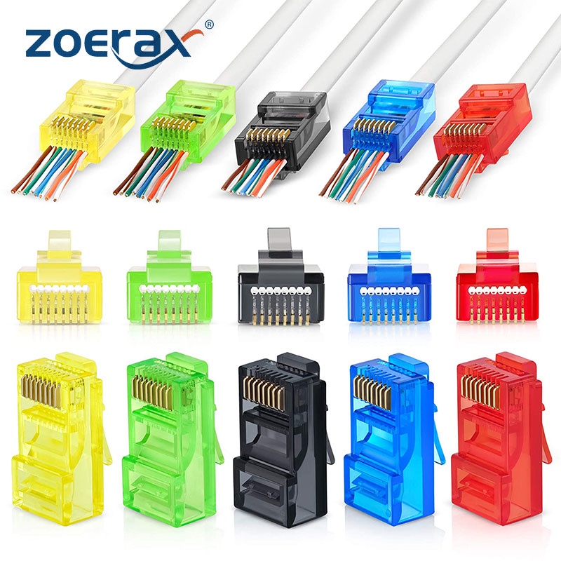 RJ45 Cat6 Pass Through Connectors, Assorted Colors, EZ to Crimp Modular ...