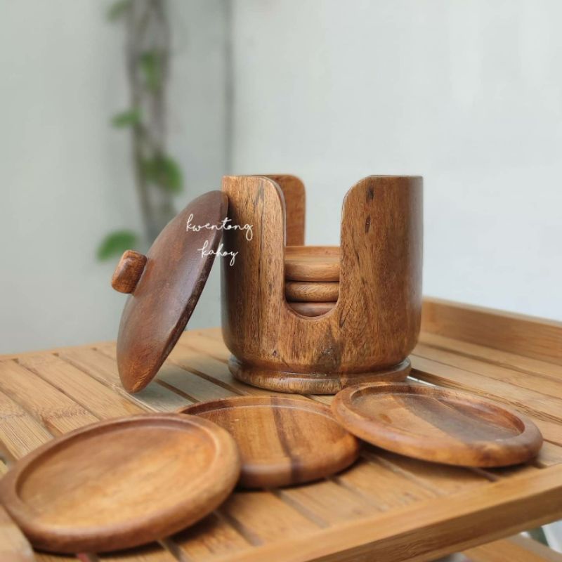 Acacia Wooden Coaster Set of 6 with Holder | Shopee Philippines