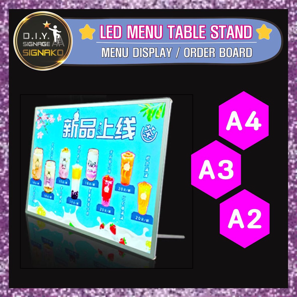 LED Menu Table Stand / Order Board Display Light Table Price List Milk ...