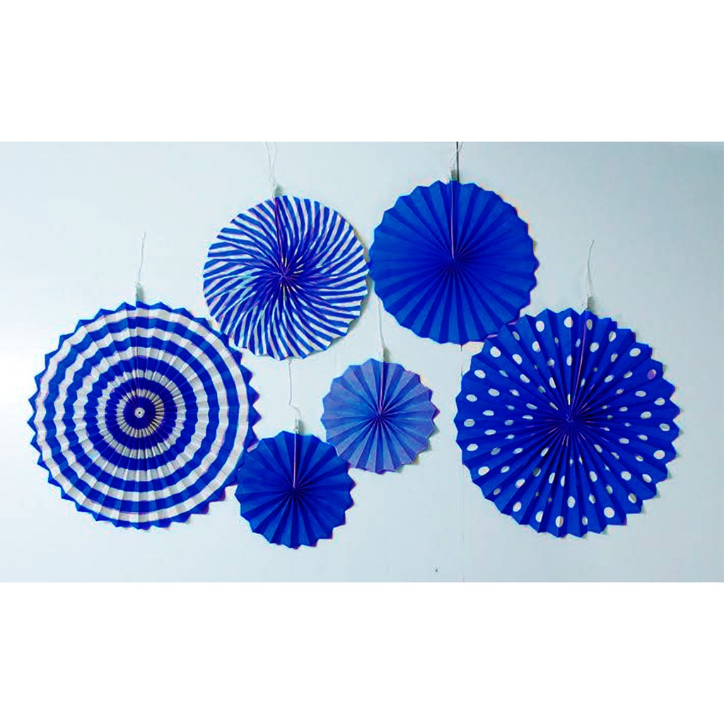 6 in 1 Simple Dark Blue Paper Fan Decoration for Blue Color Scheme ...