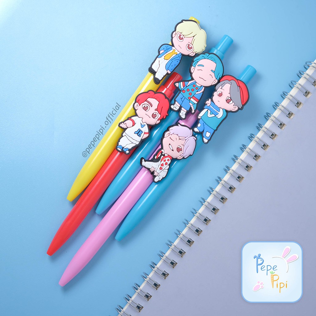 BTS Chibi Pen Mechanic Tiny Tan Shiny Ballpoint Pen Jimin V Jungkook RM ...