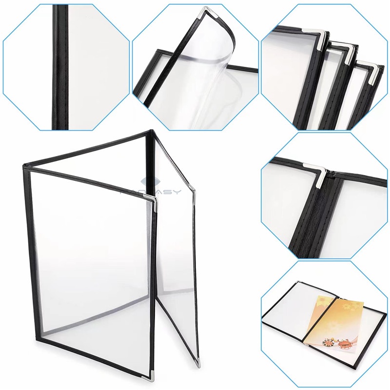 Foldable 3 Pages 6 Faces A4 Transparent Menu Cover Restaurant Menu ...