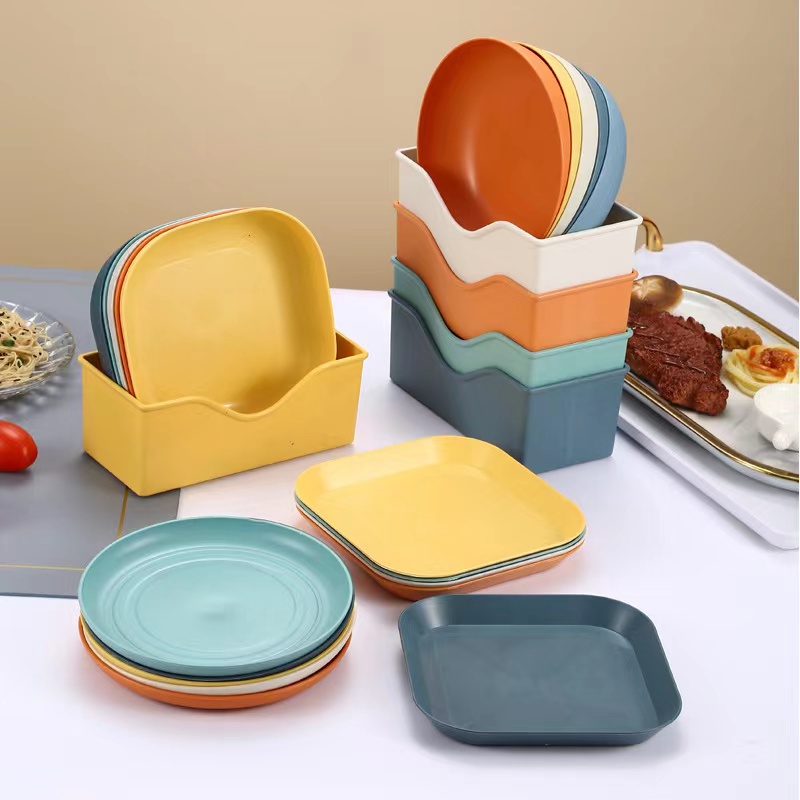1 pc Japanese style pastel color straw plastic flat dish plate set ...