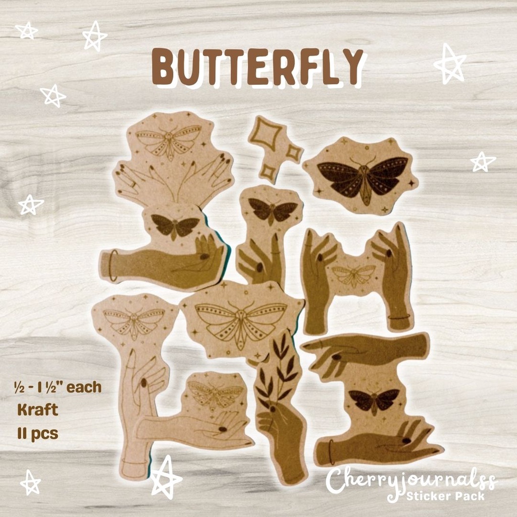 Butterfly Cute Kraft Sticker Pack for Journal Planner Bujo Scrapbook ...