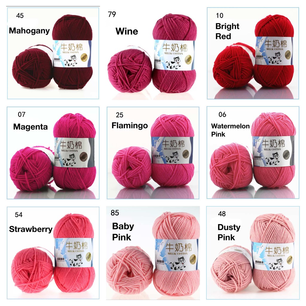 MILK COTTON CROCHET YARN 5 PLY 50 GRAMS PINK RED COLOR | Shopee Philippines