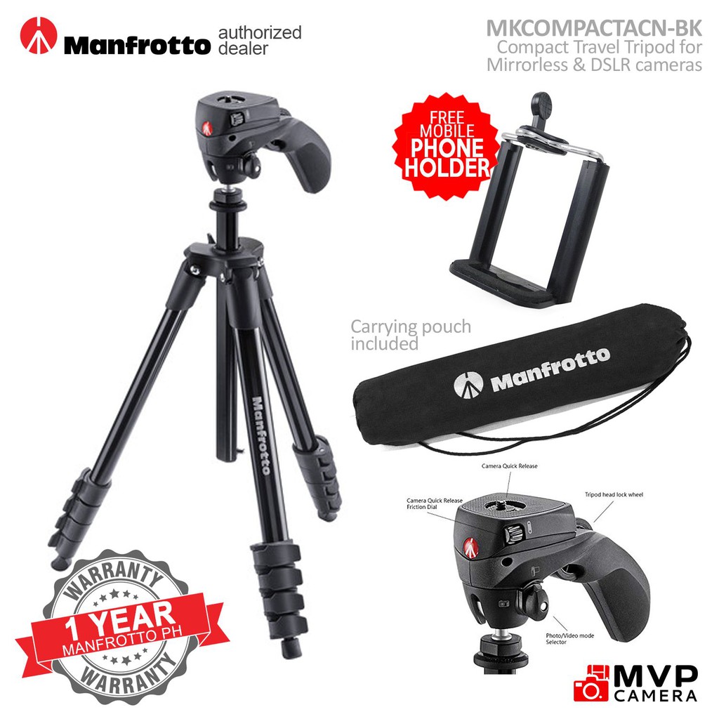 MANFROTTO MKCOMPACTACN-BK Compact Action aluminium tripod (BLACK) MVP ...
