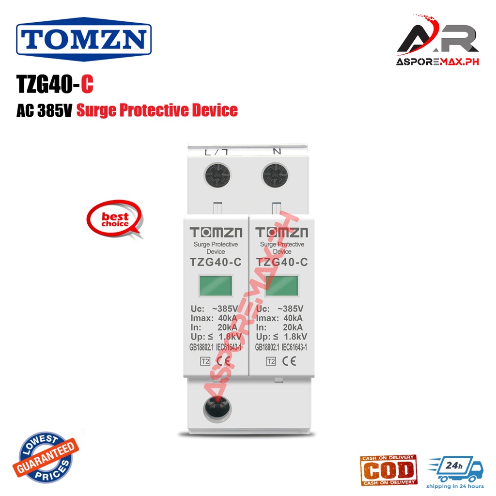 TOMZN TZG40-C/ -PV SPD 2P AC 385V/DC 600V 20~40KA House Surge ...
