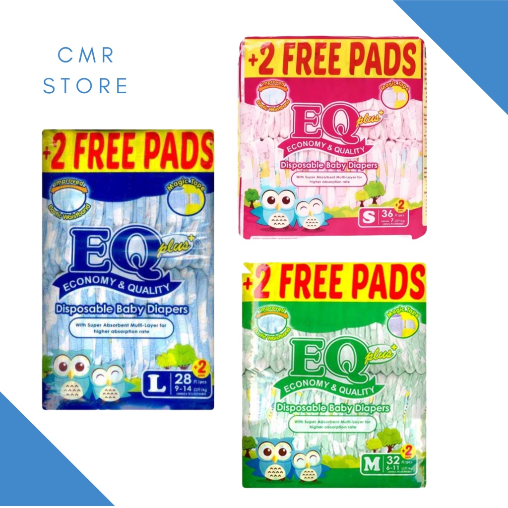 EQ Plus Big Pack Baby Diaper(L by 28's +2 / Medium by 32's +2 / Small ...