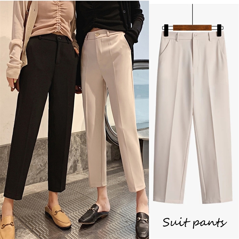 Women's Suit Pants Korean style Loose Straight Cigarette Pants High ...