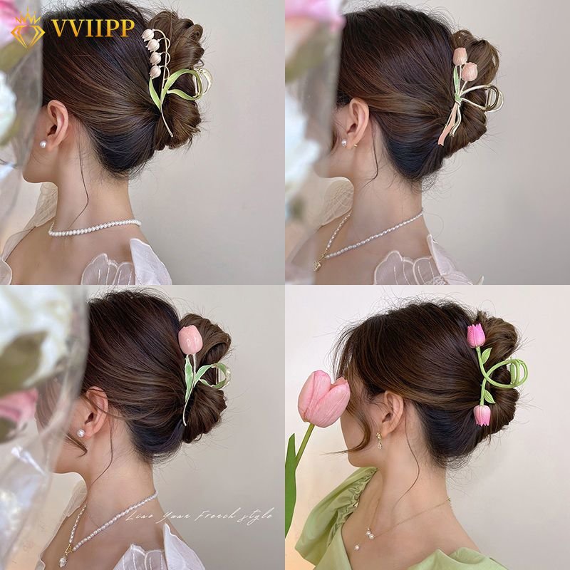 Elegant Tulip Love Clip Hair Clip for Women Vintage Alloy Claw Clips ...