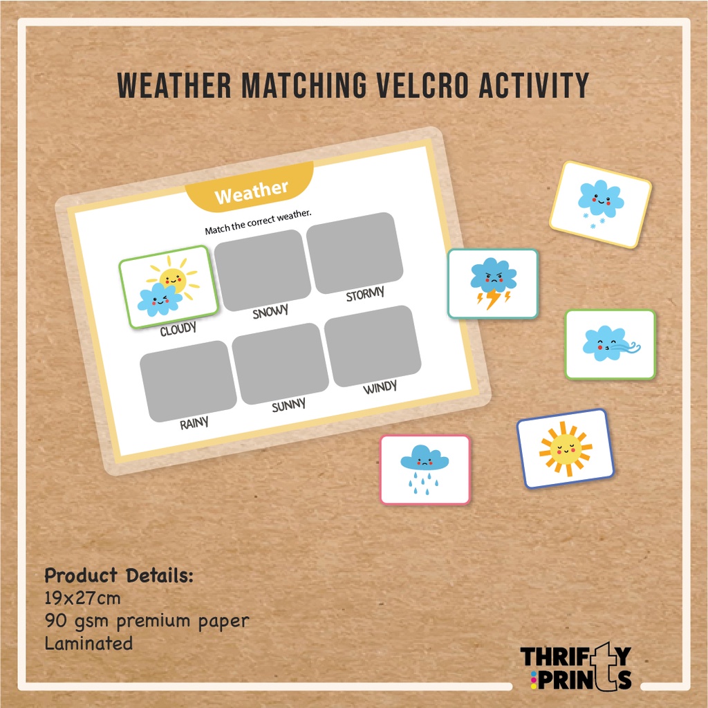 Weather Matching Laminated With Velcro Learning Material Activity ...