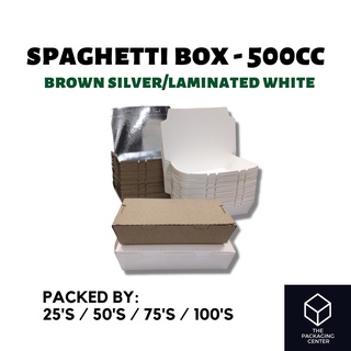 500cc Spaghetti Meal Box Laminated White / Brown Silver Lunch Meal ...