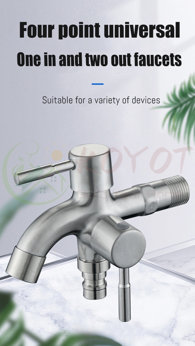 KOYOT 304 Stainless Steel 1 in 2 out Head Two Way Water Washer Tap ...