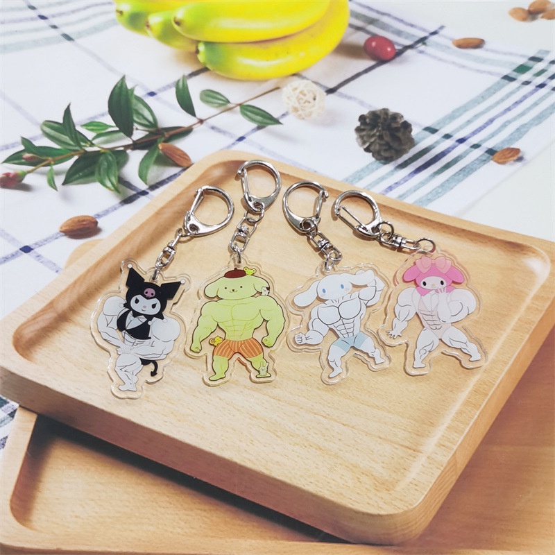 Muscle Macho Keychain Kuromi Cinnamon Dog Acrylic Pendant Bag ...