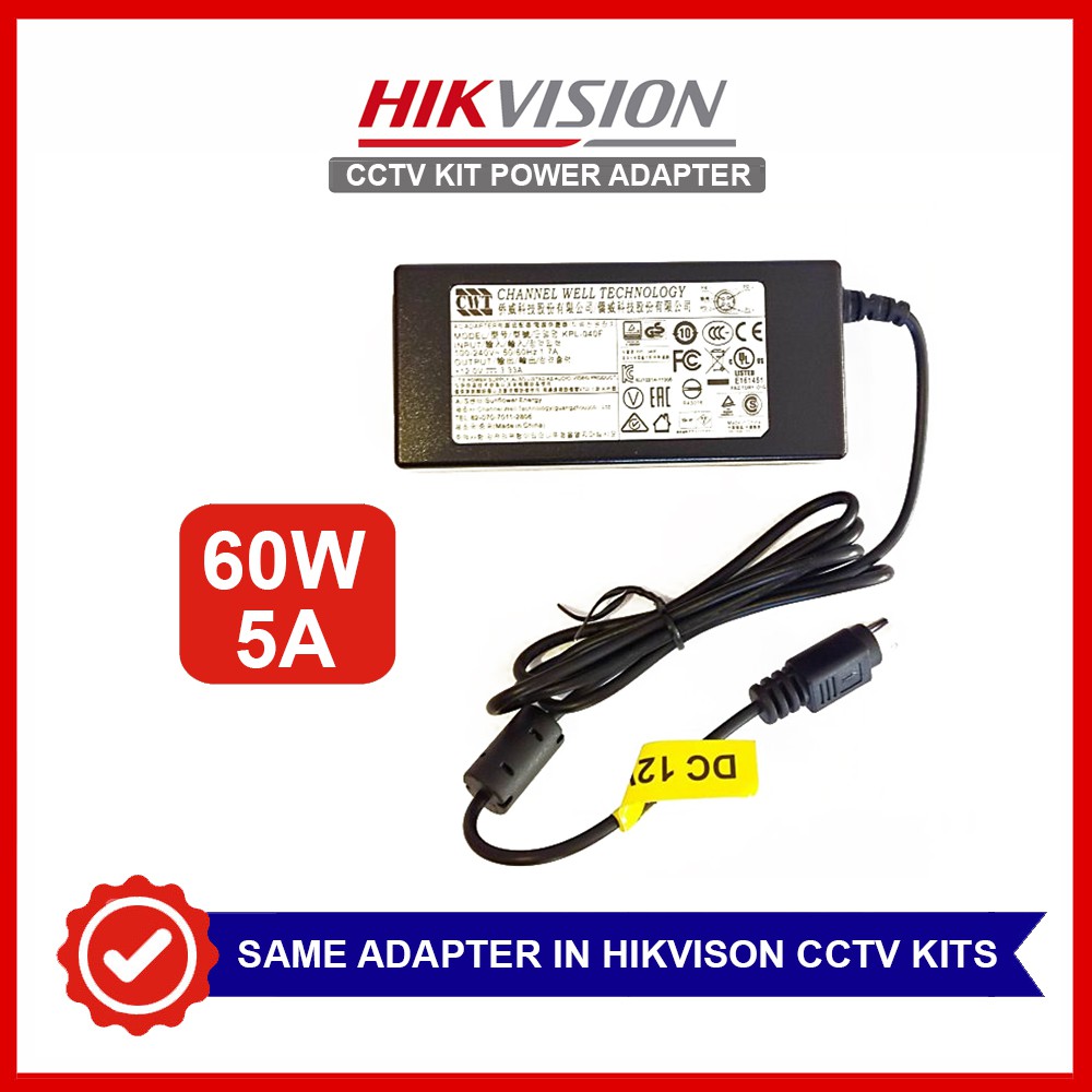 Hikvision CCTV DVR Power Adapter Channel Well KPL-060F-VI 12V DC 5A 60W ...