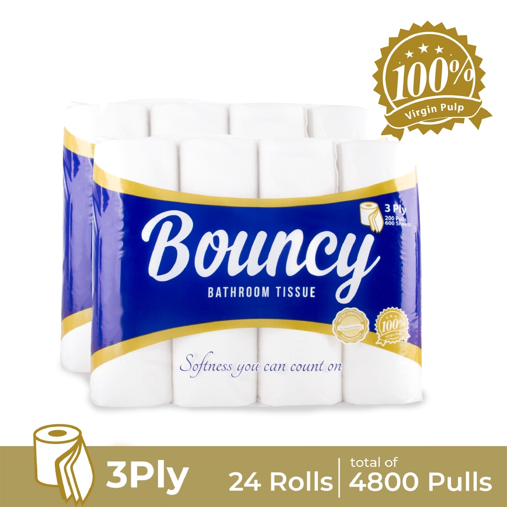 Bouncy Bathroom Tissue 3 Ply 200 Pulls x 24 Rolls - Tissue Toilet Paper ...
