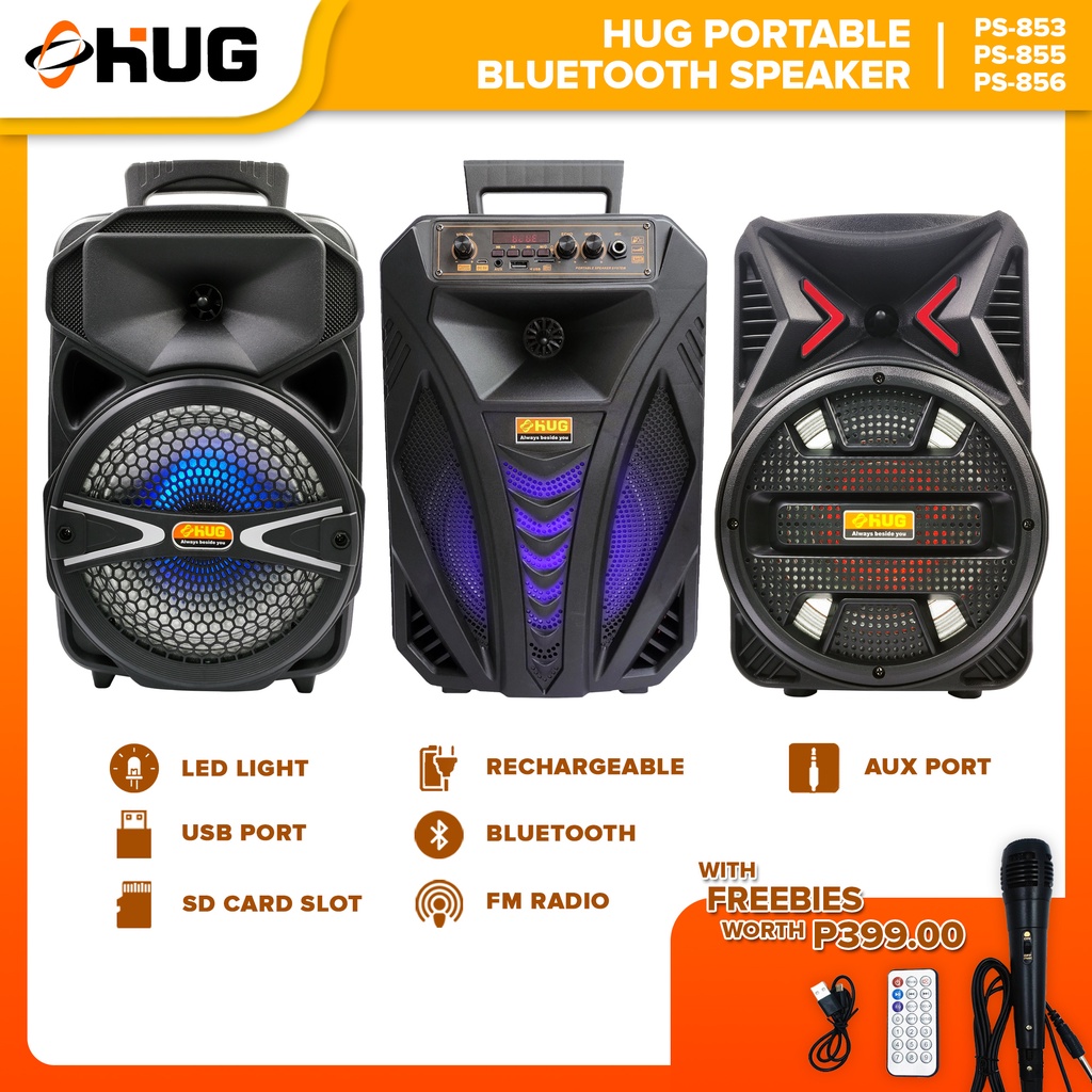 Hug 8" Led Portable Wireless Bluetooth Speaker With Mic And Remote (w ...