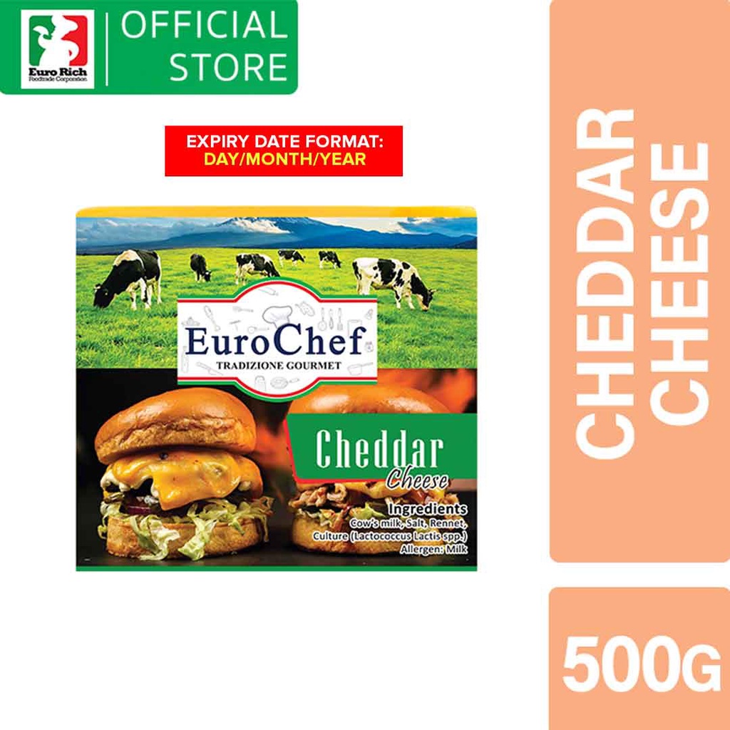 Euro Chef Cheddar Cheese Block 500g (EXPIRY DATE: D/M/Y) | Shopee ...