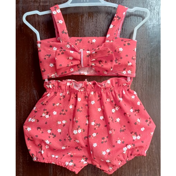 BIG RIBBON CROPTOP AND SHORT TERNO FOR BABY GIRL 0-10 MONTHS(RANDOM ...