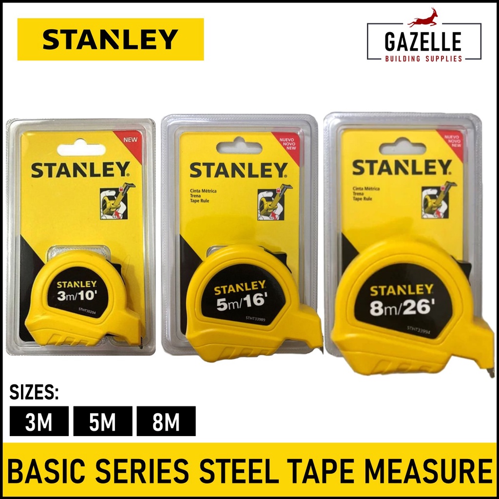 Stanley Basic Series Steel Tape Measure Yellow Blade 3m / 5m / 8m - 30 ...
