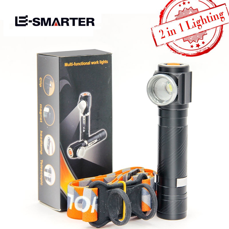 2 in 1 LED Rechargeable Headlamp Magnetic Work Light Ultra Bright Water ...