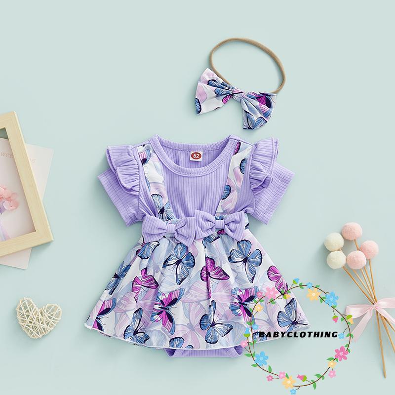 Babyclothes-Infant Girl Short Sleeve Romper + Bow Headband, Butterfly ...