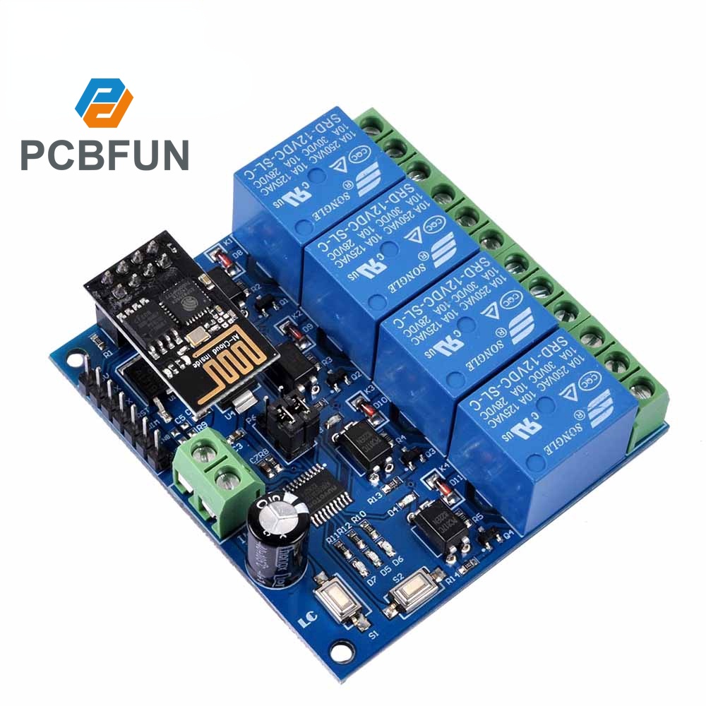 Pcbfun 12V Esp8266 Esp-01 4 Channel Wi-Fi Relay Module For Iot Phone App Controller | Shopee ...