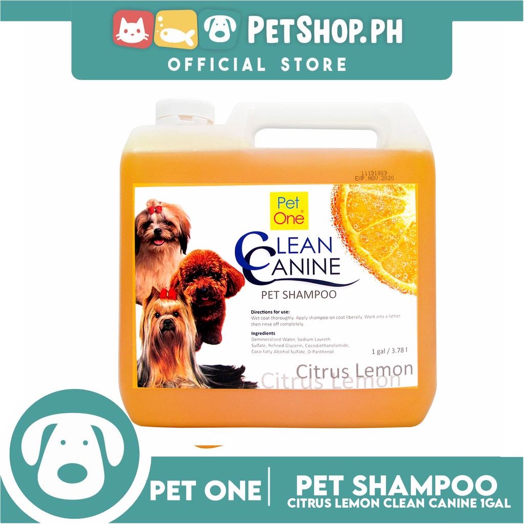 Pet One Clean Canine Pet Shampoo 1 Gallon 3.78 Liters (Citrus Lemon ...
