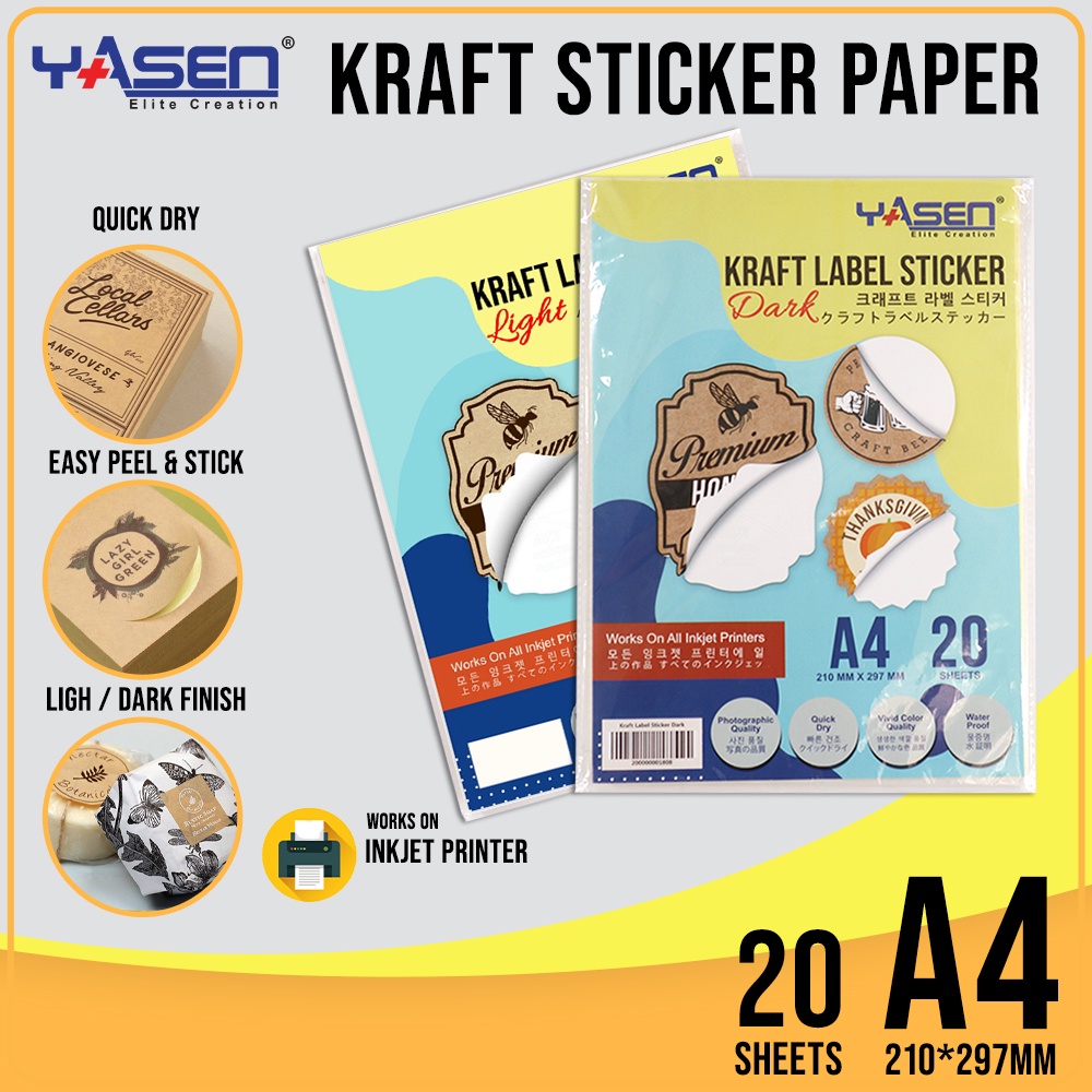 Brown Kraft Sticker Paper A4 Self Adhesive Inkjet Printing Labels (20 ...